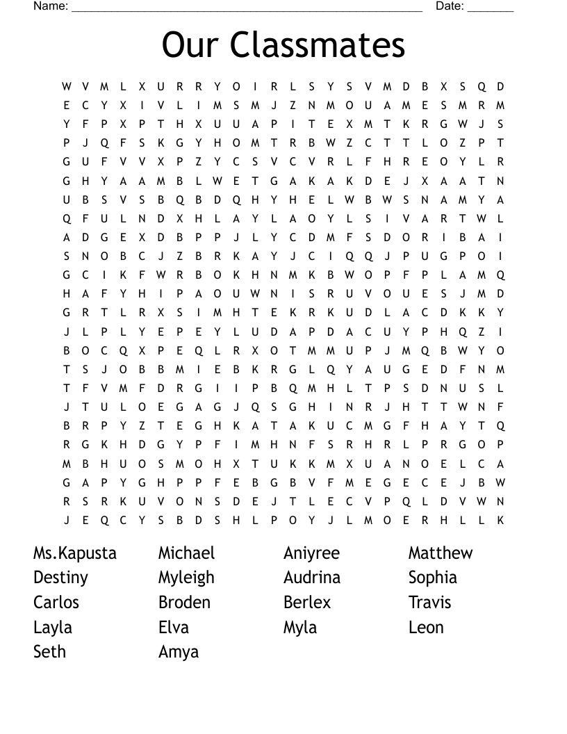 Our Classmates Word Search - WordMint