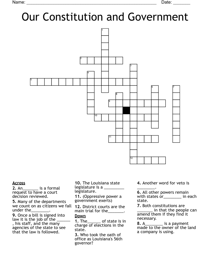 Our Constitution and Government Crossword - WordMint