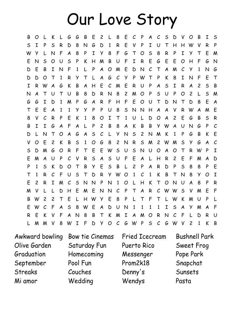 Our Love Story Word Search - WordMint