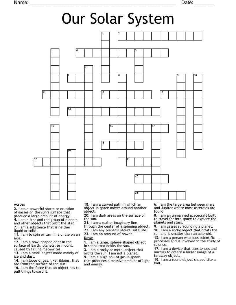Our Solar System Crossword - WordMint