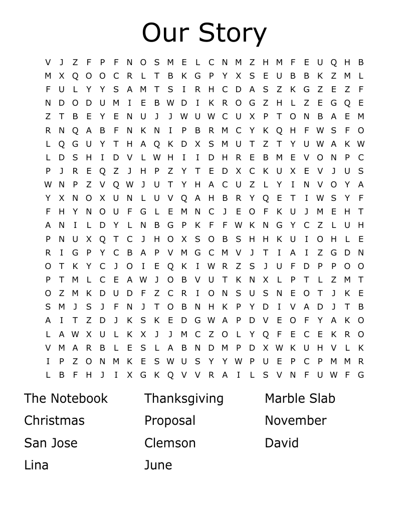 Our Story Word Search - WordMint