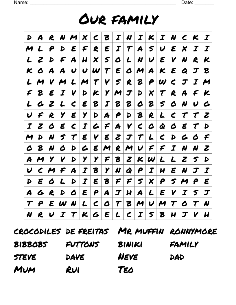 Our family Word Search - WordMint