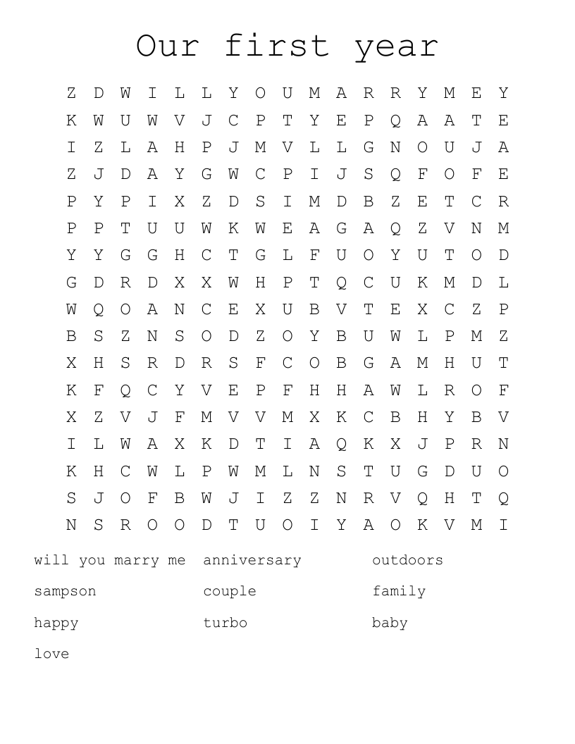 Our first year Word Search - WordMint