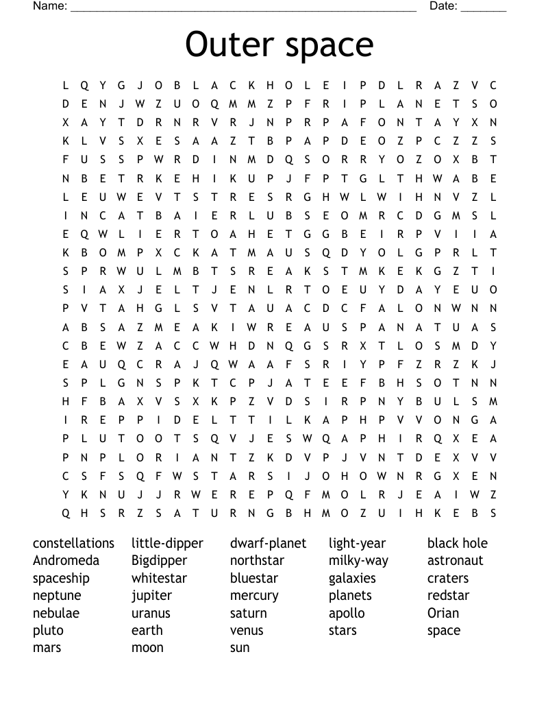 Outer Space Word Search WordMint