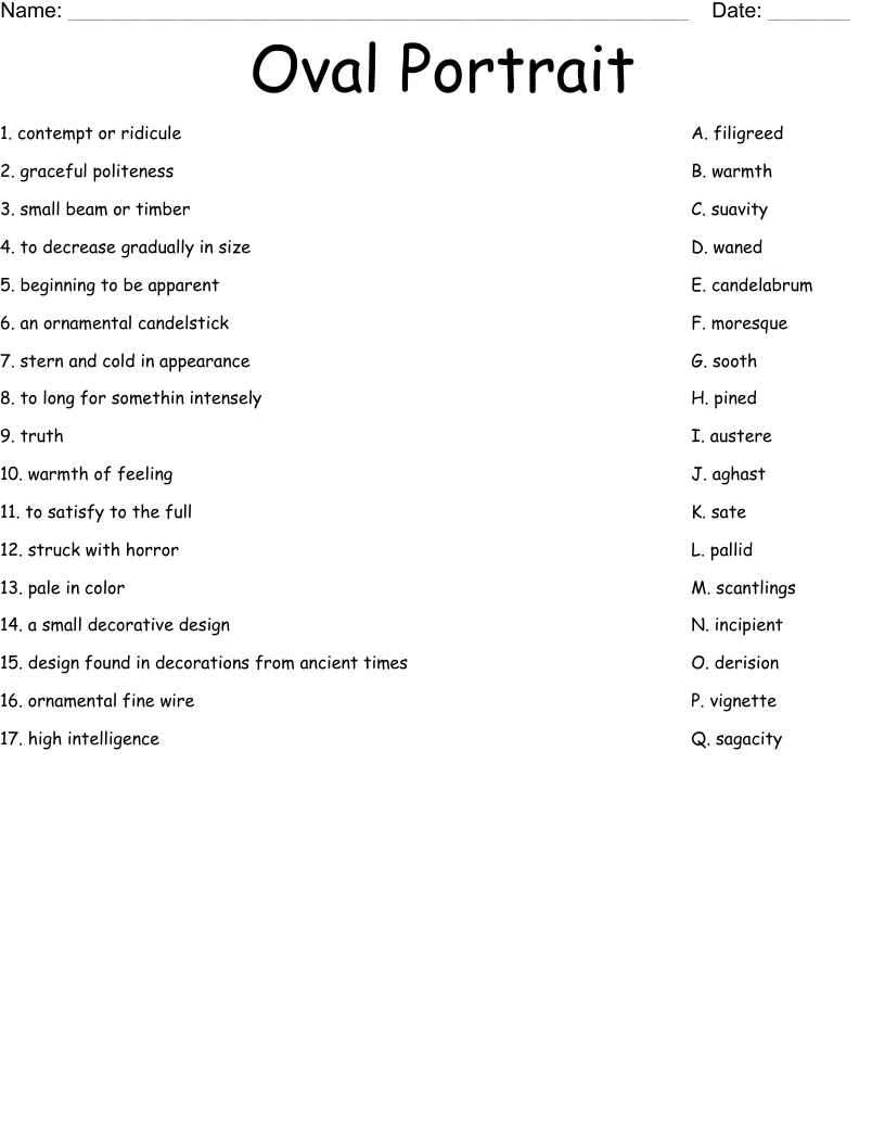 Oval Portrait Worksheet - WordMint