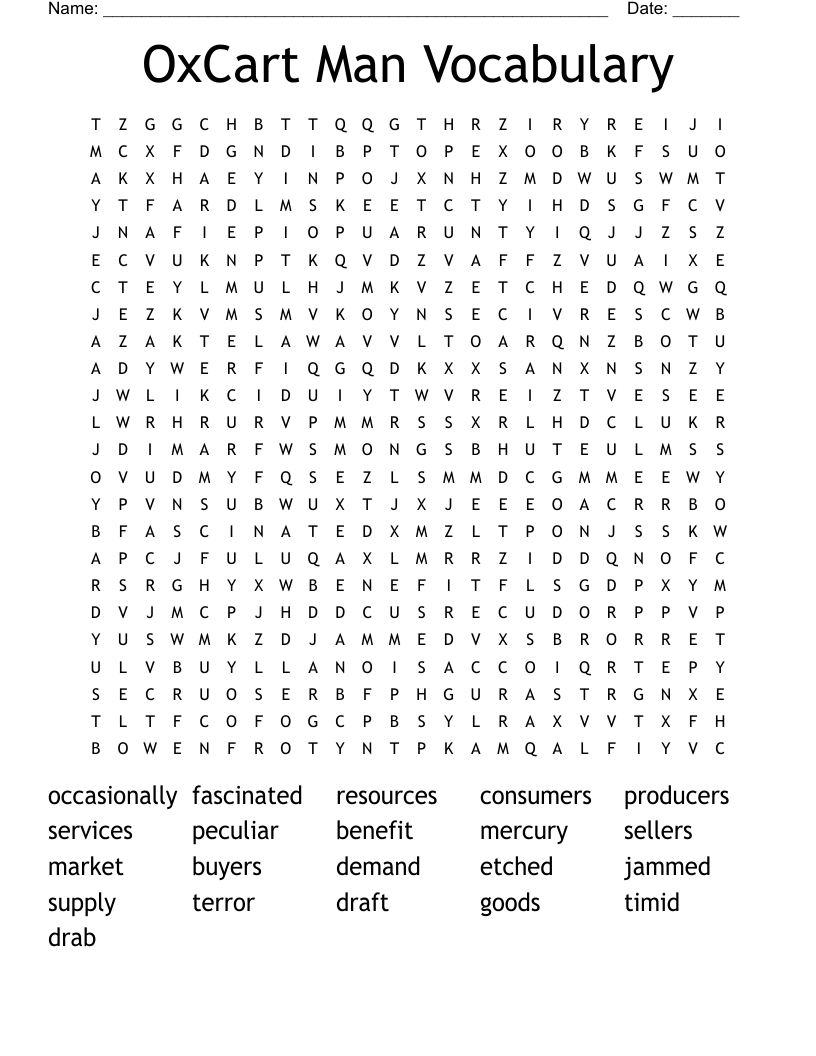 OxCart Man Vocabulary Word Search - WordMint