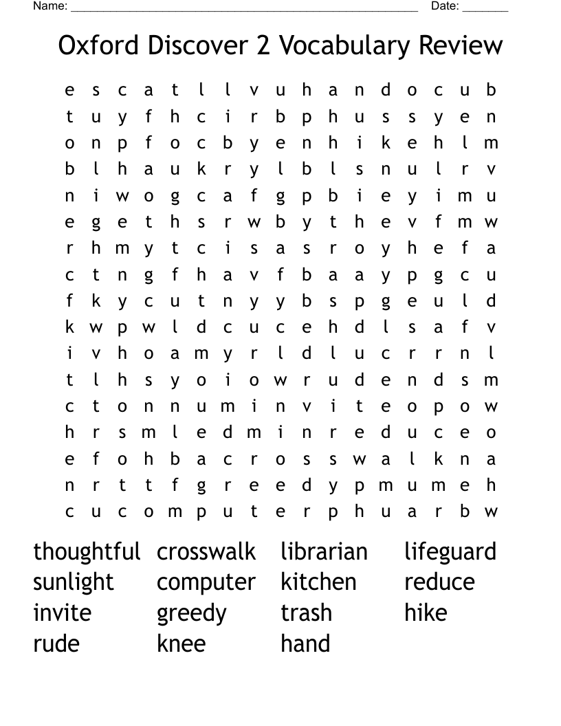 Oxford Discover 2 Vocabulary Review Word Search - WordMint