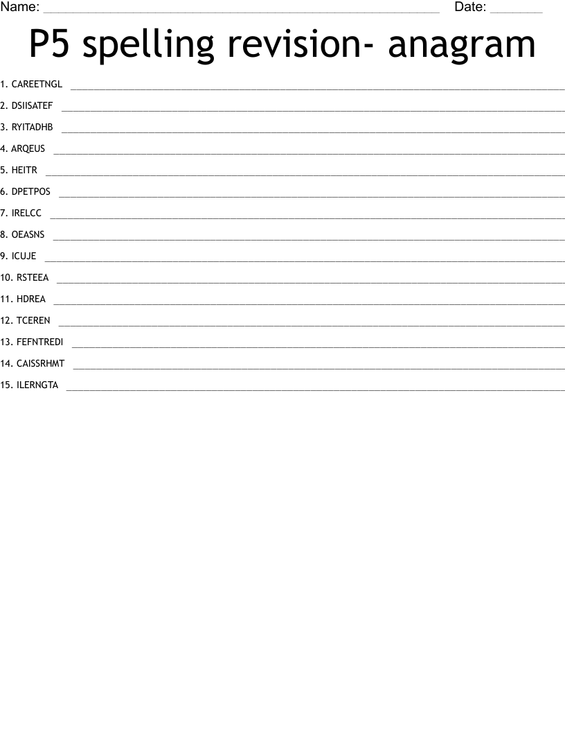 P5 spelling revision- anagram Word Scramble - WordMint