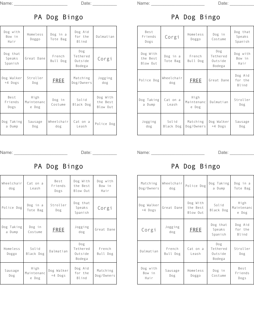 PA Dog Bingo - WordMint