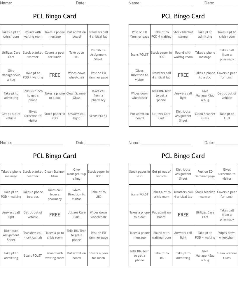 PCL Bingo Card - WordMint