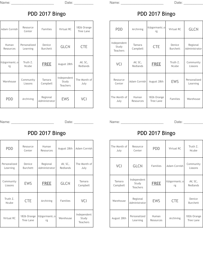 PDD 2017 Bingo - WordMint