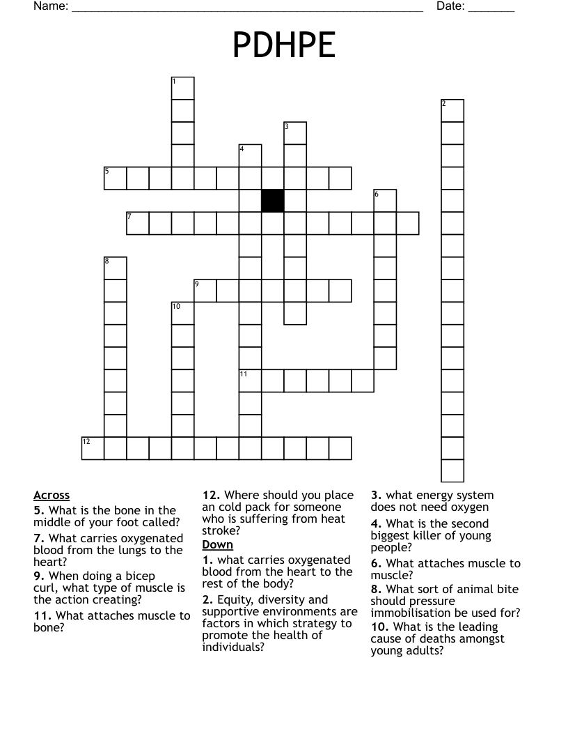 PDHPE Crossword - WordMint