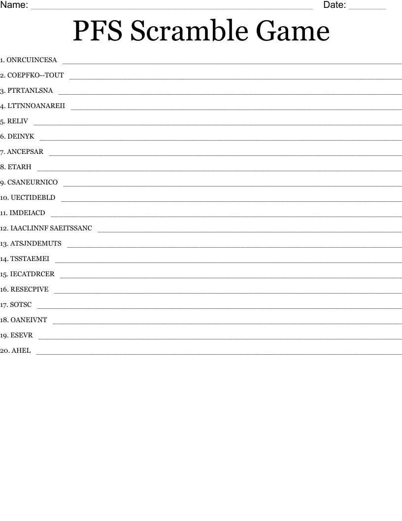 PFS Scramble Game - WordMint