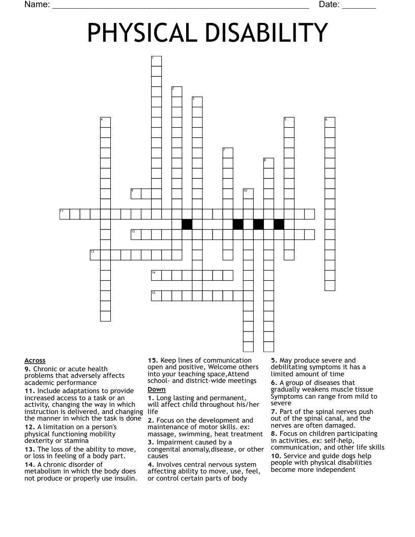 PHYSICAL DISABILITY Crossword - WordMint