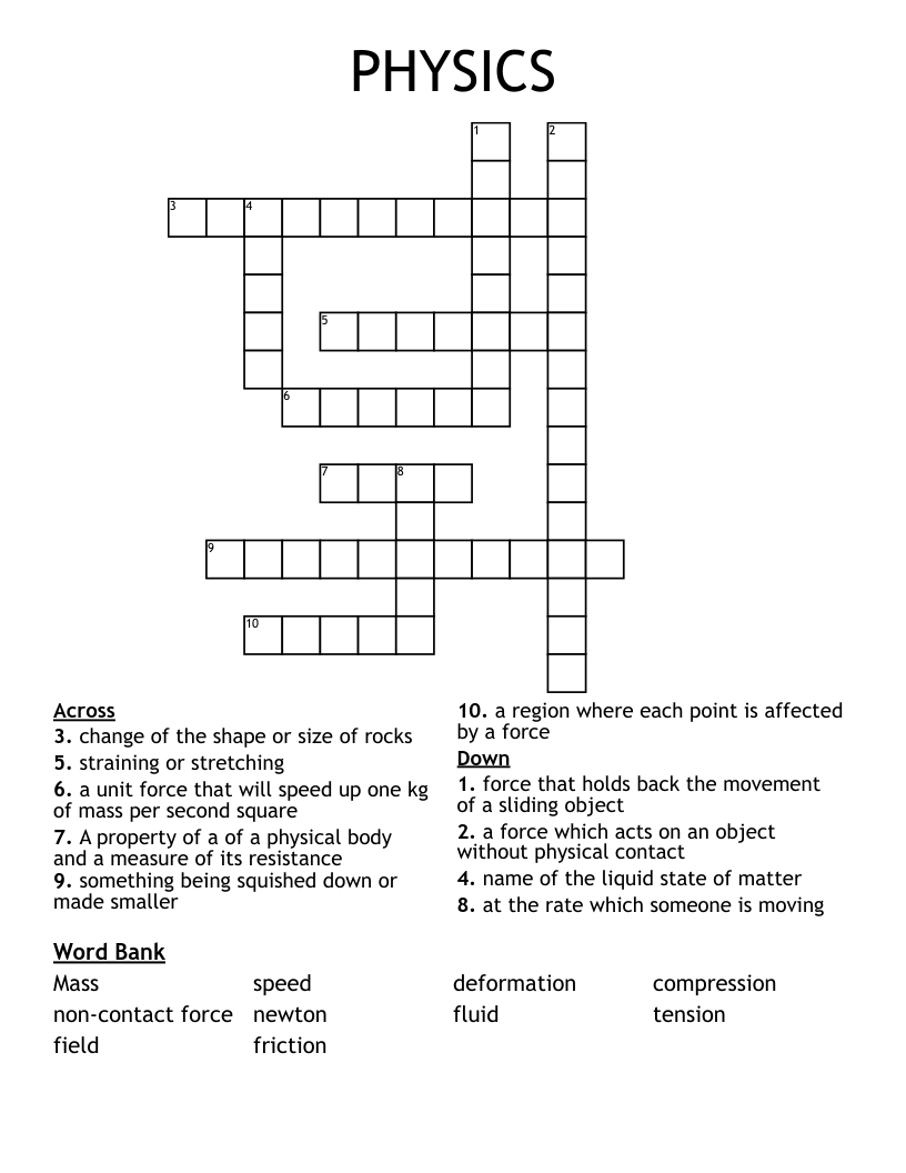 PHYSICS Crossword - WordMint
