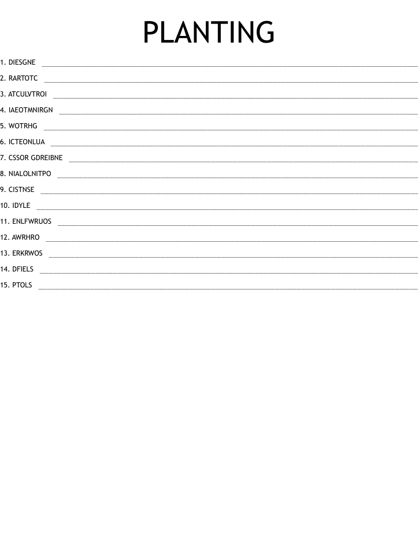 PLANTING Word Scramble - WordMint