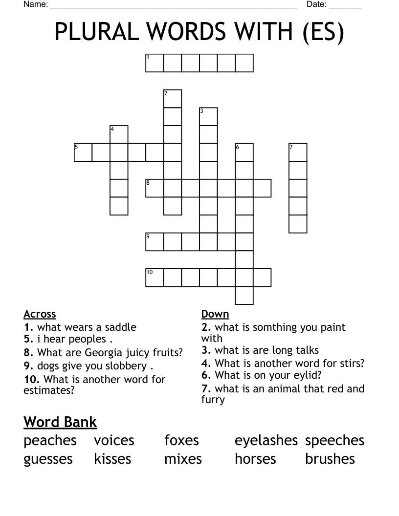 PLURAL WORDS WITH (ES) Crossword - WordMint