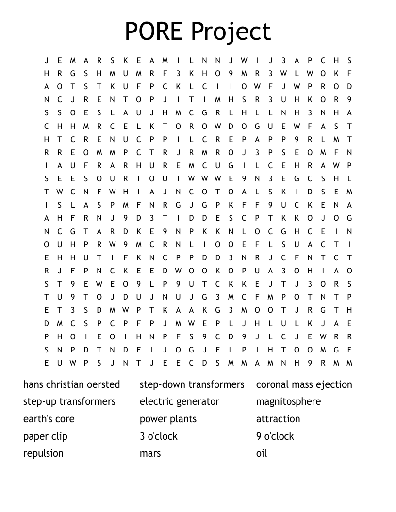 PORE Project Word Search - WordMint