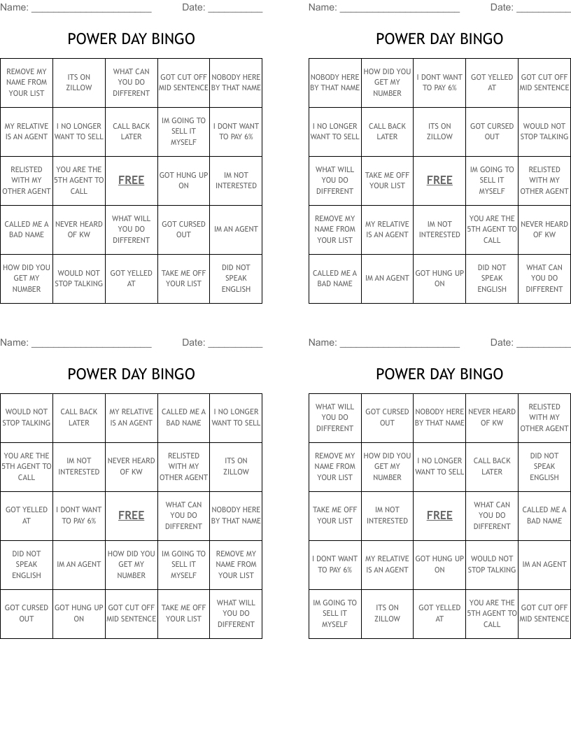 POWER DAY BINGO - WordMint