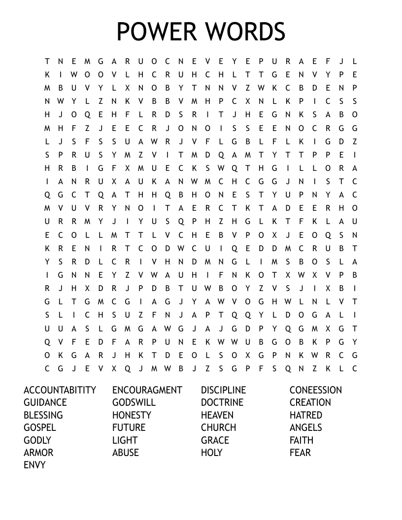 POWER WORDS Word Search - WordMint