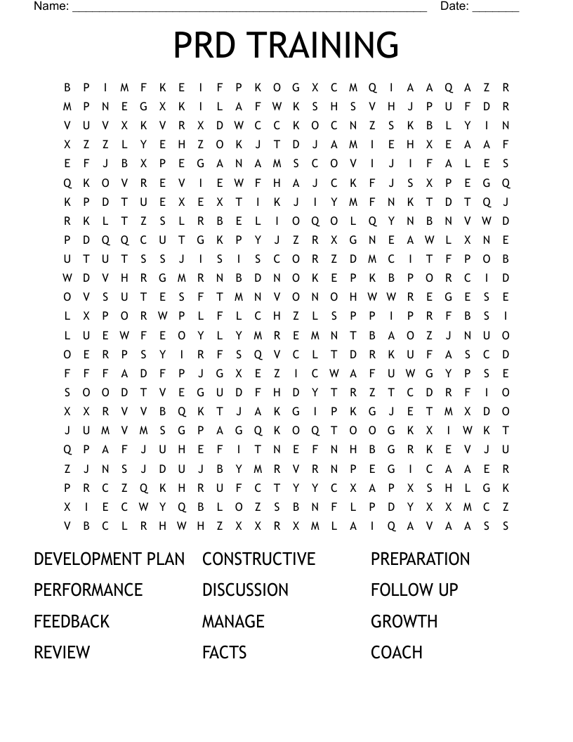 PRD TRAINING Word Search - WordMint