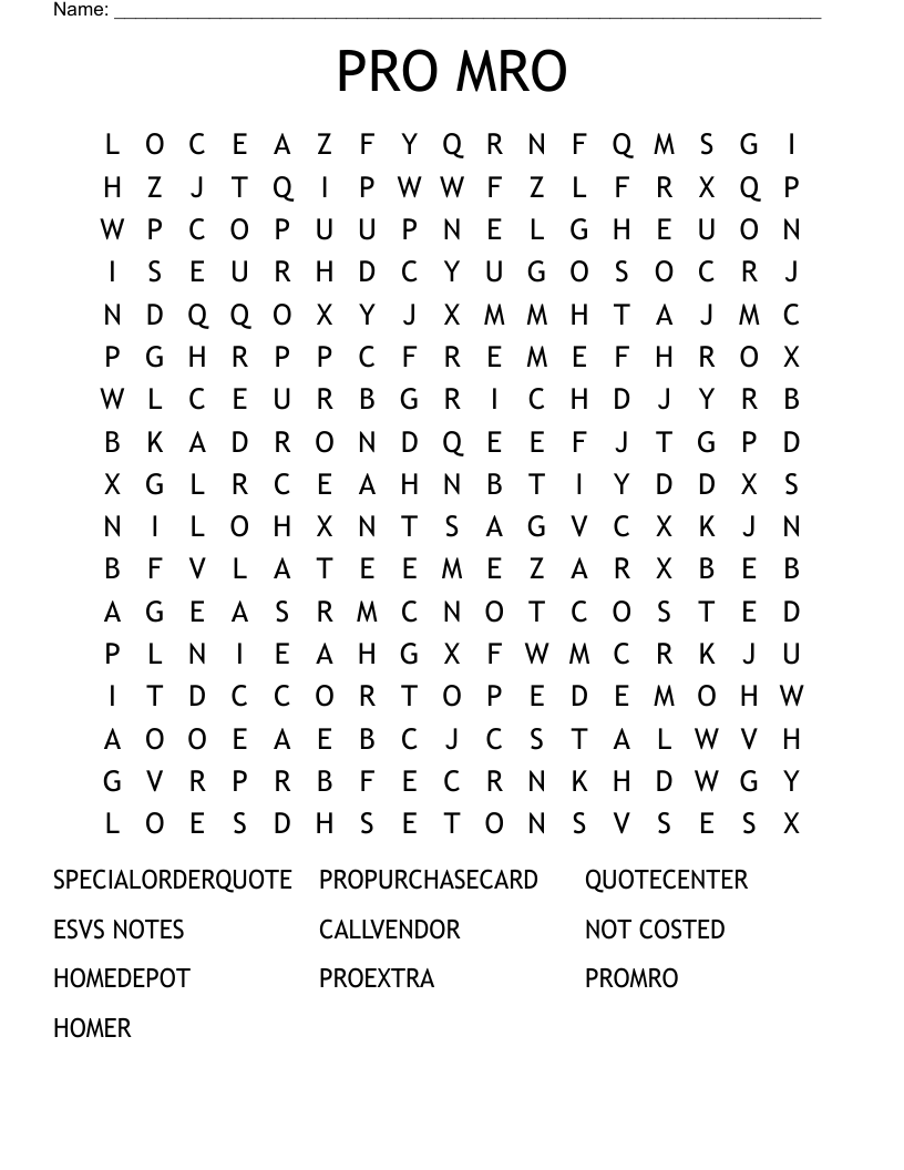 PRO MRO Word Search - WordMint