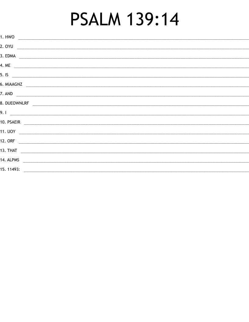 PSALM 139 14 Word Scramble WordMint PSALM 139 14 Word Scramble WordMint