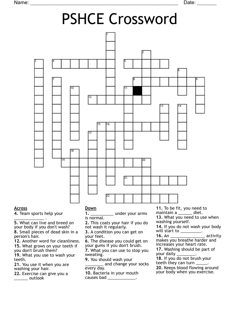 PSHCE Crossword - WordMint