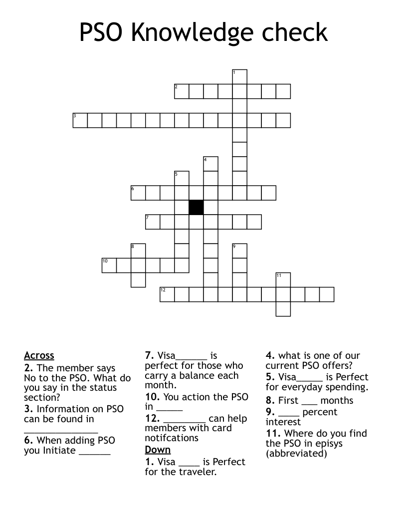 PSO Knowledge check Crossword - WordMint
