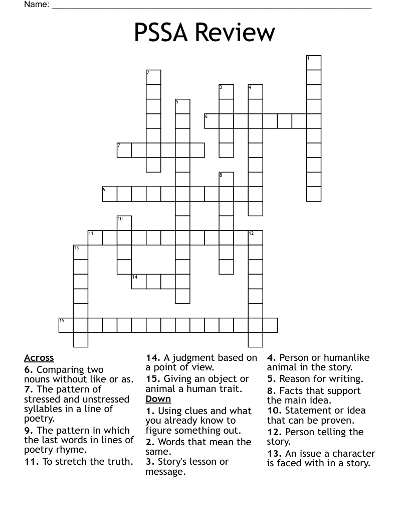 PSSA Review Crossword - WordMint