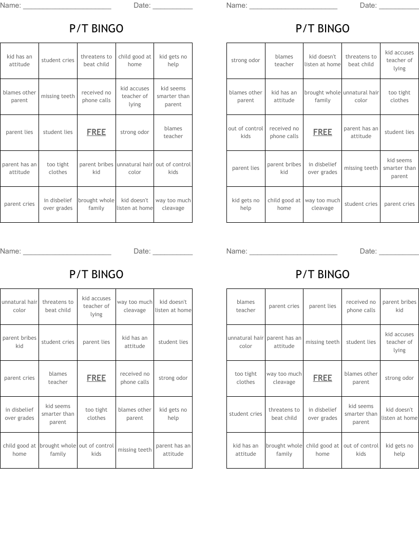 P/T BINGO - WordMint
