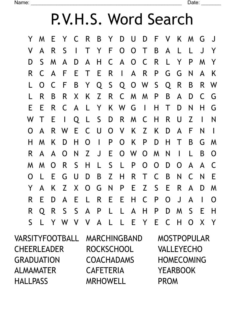P V H S Word Search WordMint