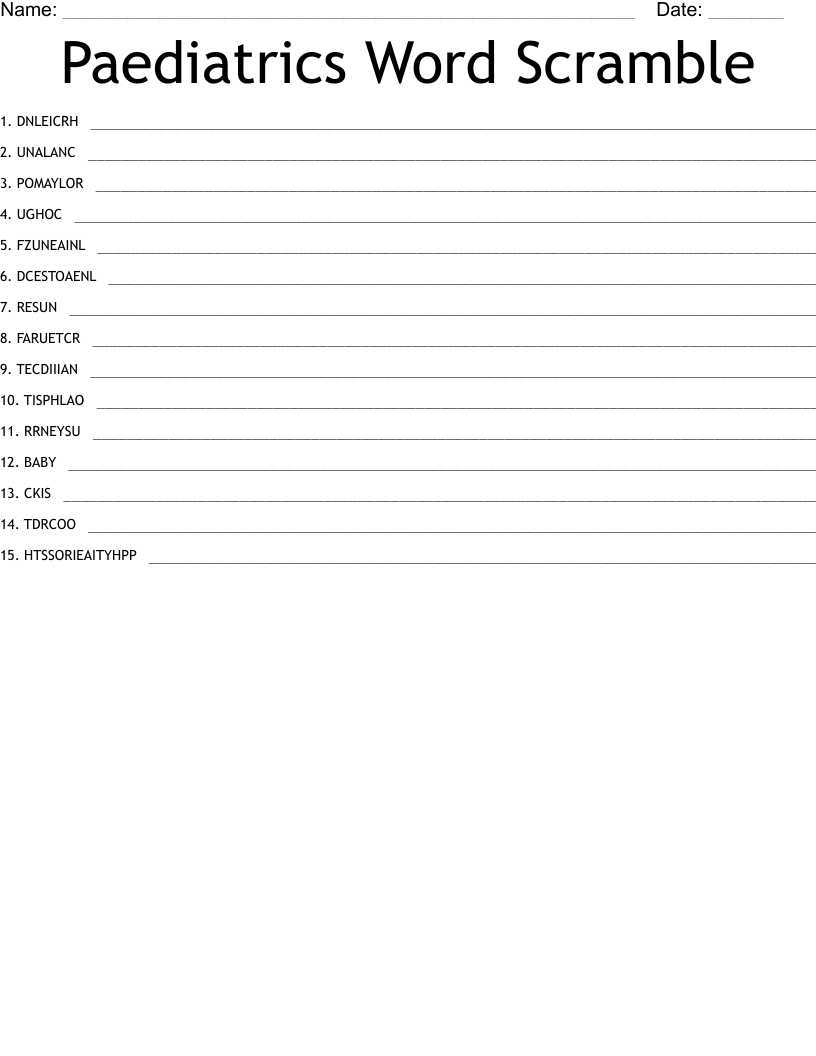 Paediatrics Word Scramble - WordMint