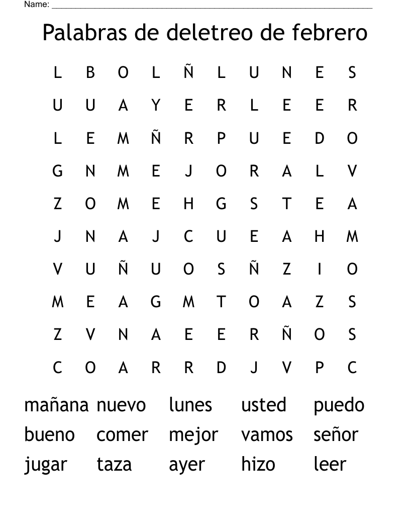 Palabras de deletreo de febrero Word Search - WordMint