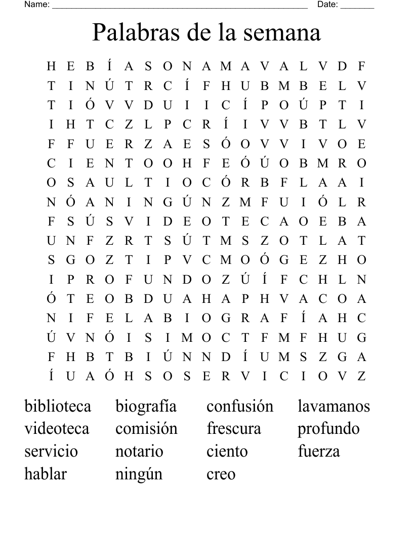 Palabras de la semana Word Search - WordMint