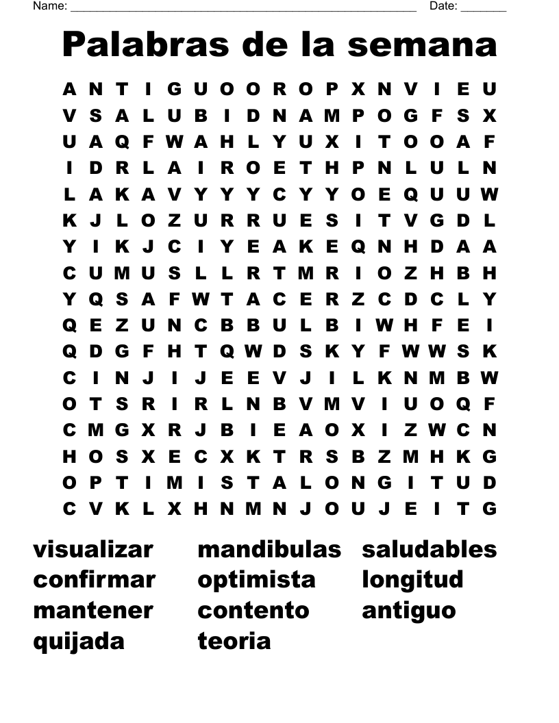 Palabras de la semana Word Search - WordMint