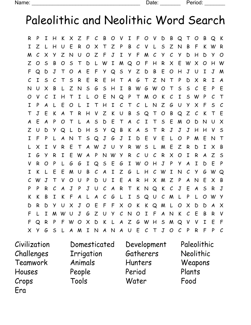 Paleolithic and Neolithic Word Search - WordMint