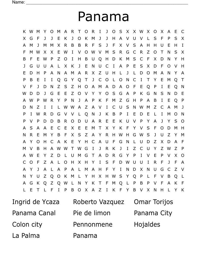 Panama Word Search - WordMint
