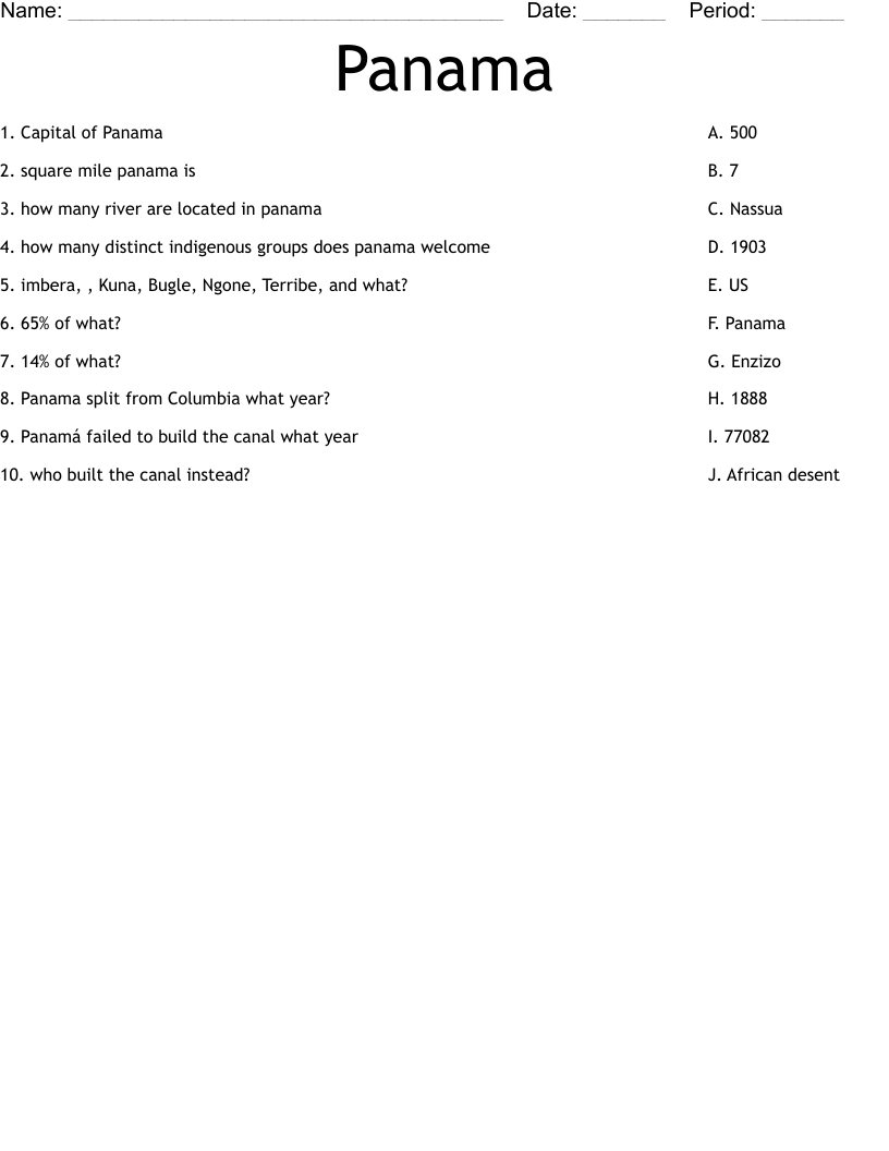 Panama Worksheet - WordMint