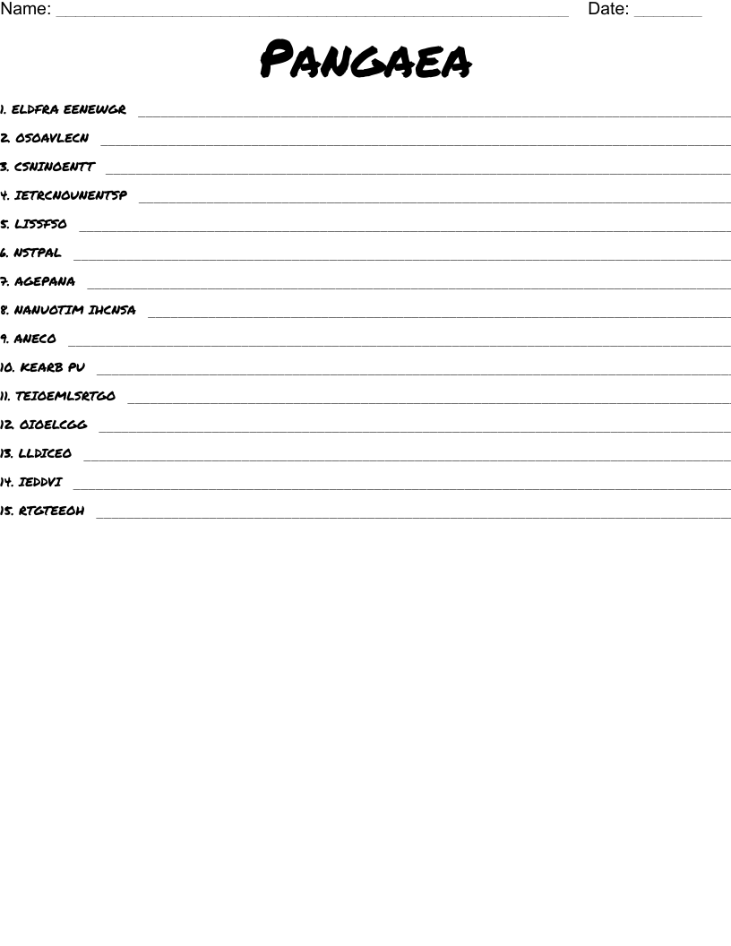 Pangaea Word Scramble - WordMint