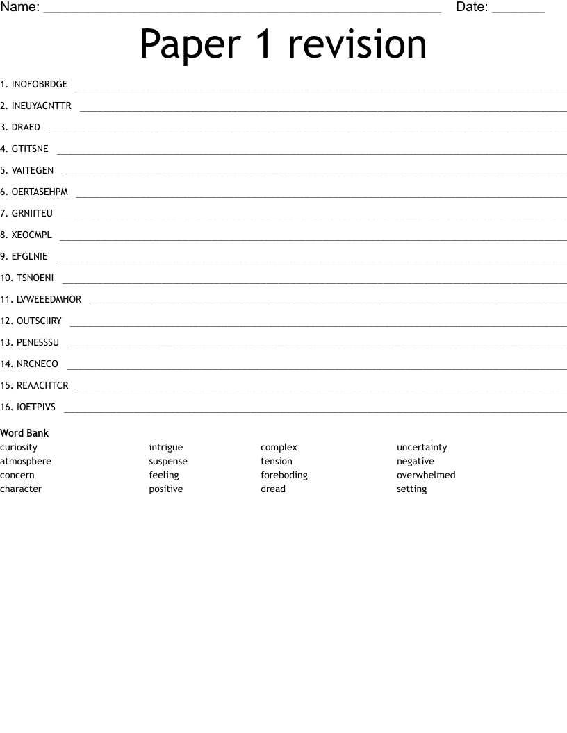 Paper 1 revision Word Scramble - WordMint