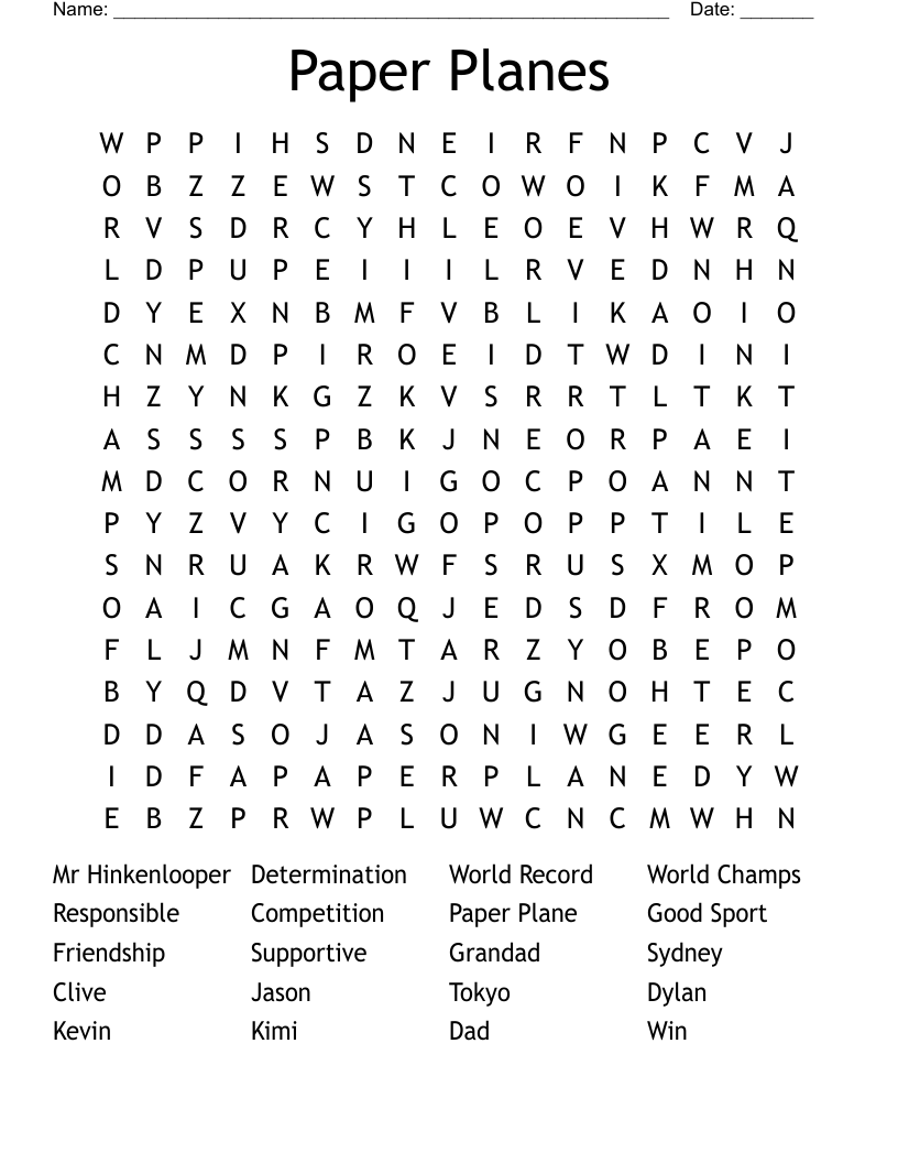Paper Planes Word Search WordMint
