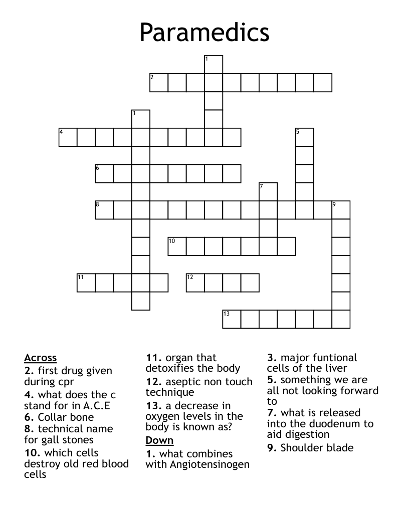 Paramedics Crossword - WordMint
