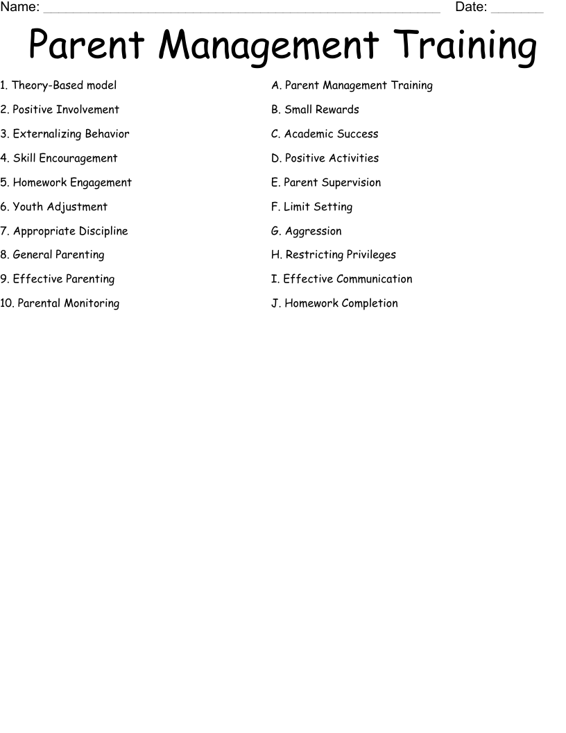 Parent Management Training Worksheet WordMint