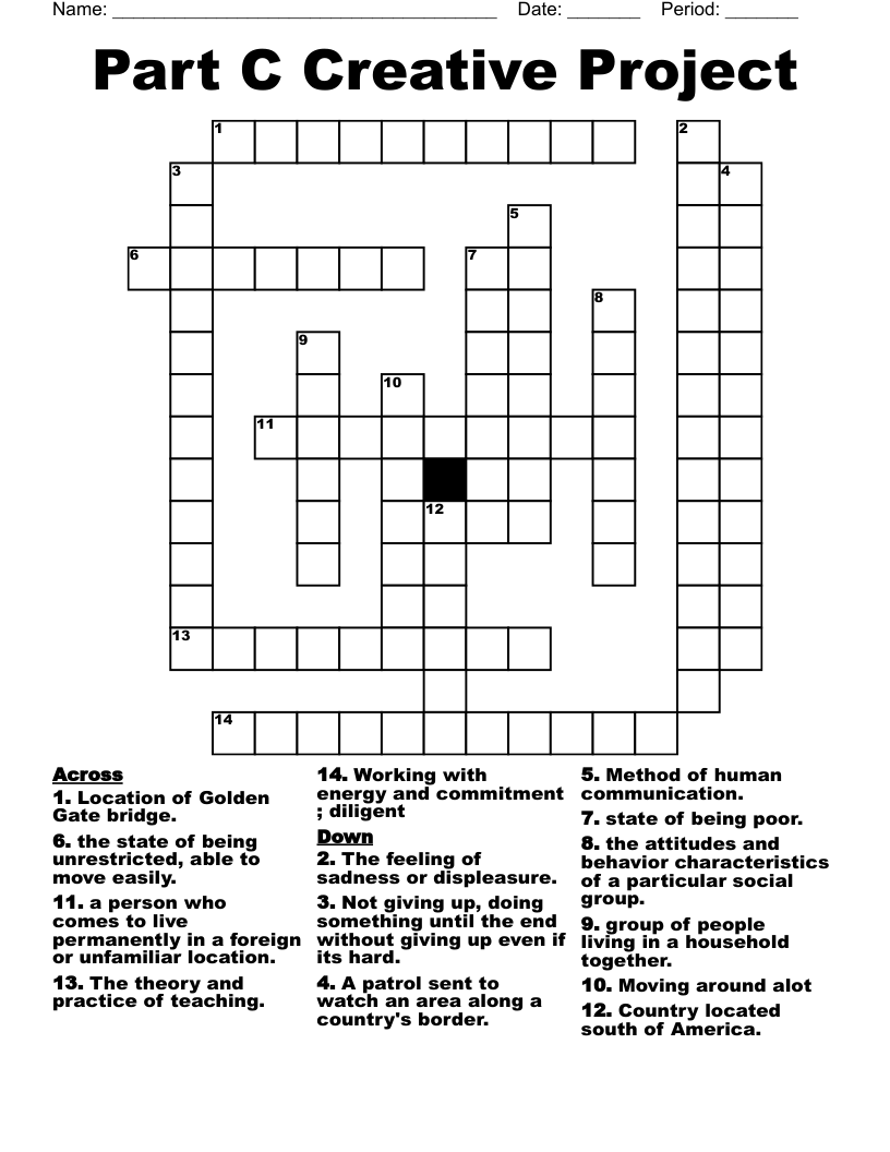 Part C Creative Project Crossword - WordMint