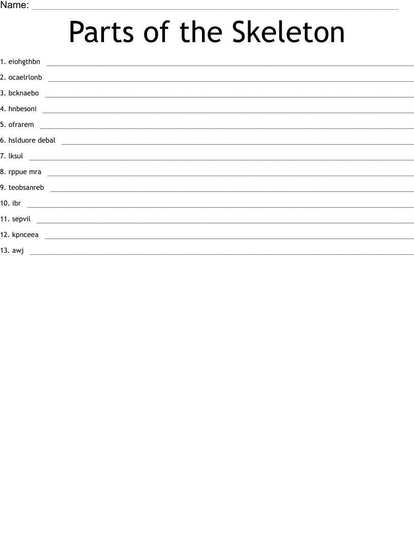 Parts of the Skeleton Word Scramble - WordMint