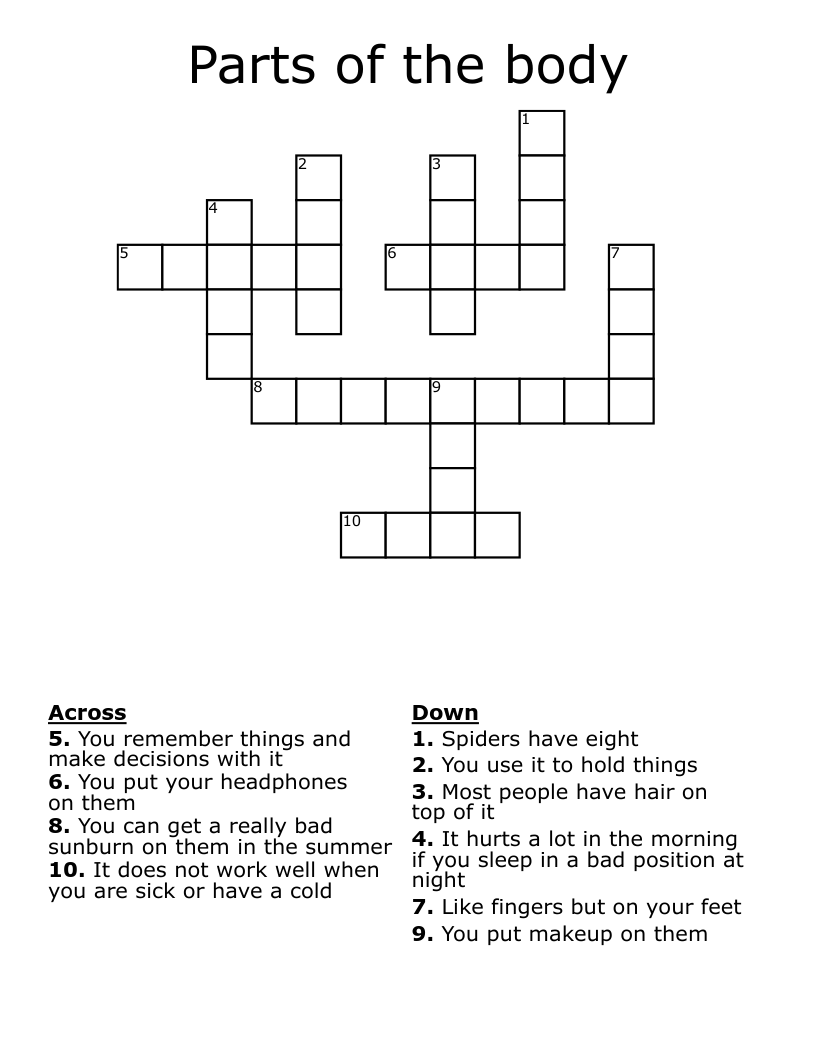 Parts of the body Crossword - WordMint