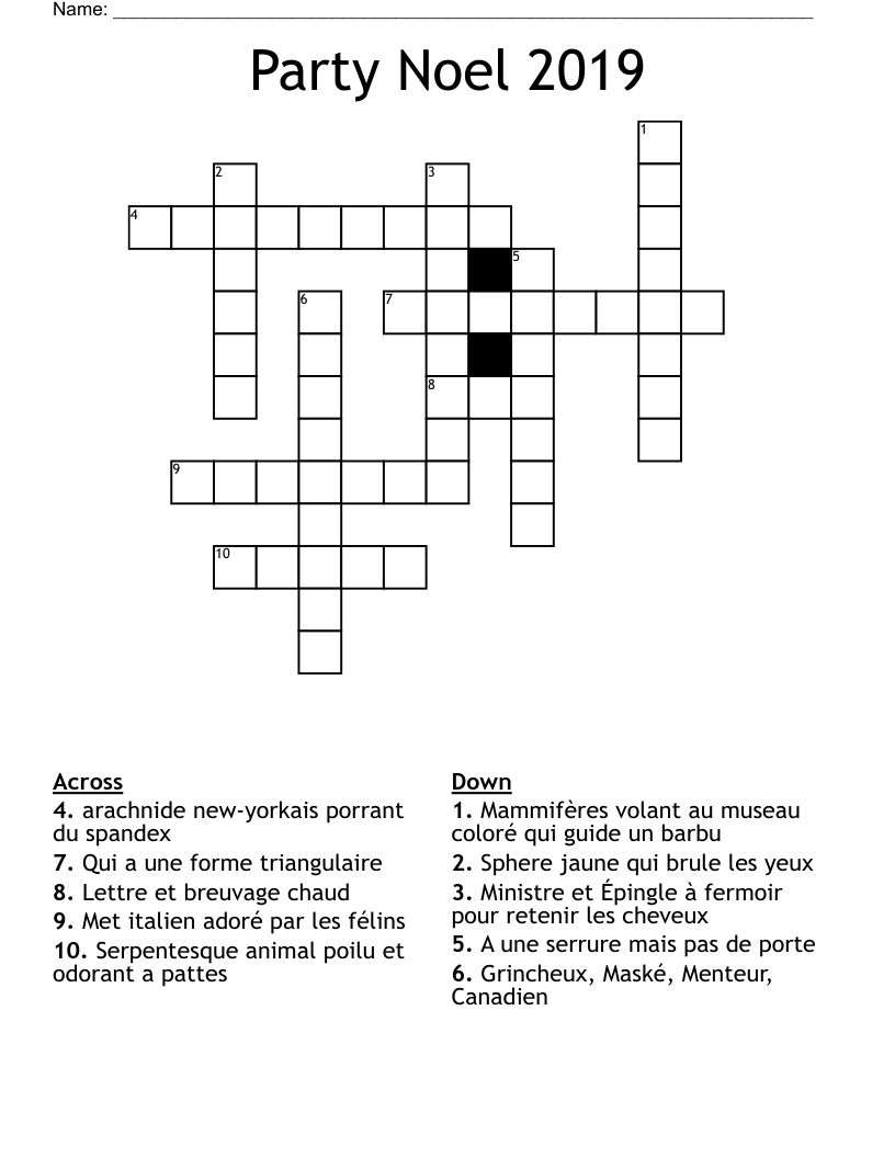 Party Noel 2019 Crossword - WordMint