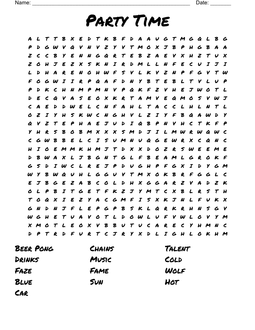Party Time Word Search - WordMint
