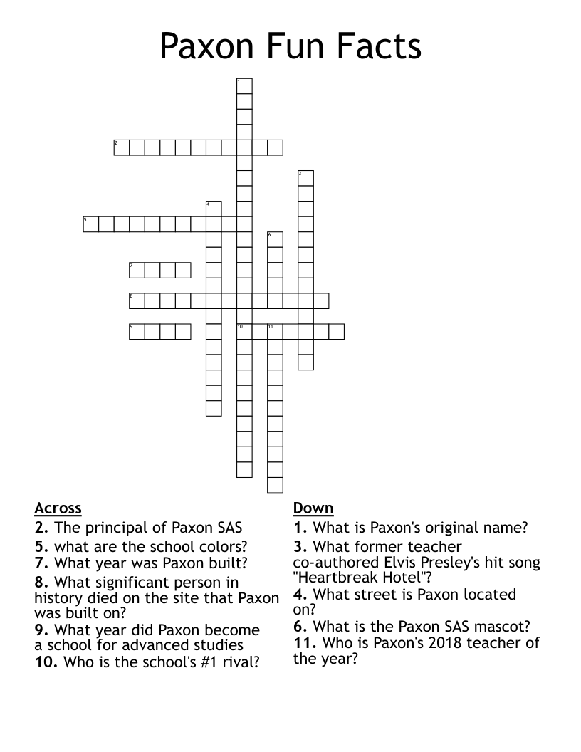 Paxon Fun Facts Crossword - WordMint